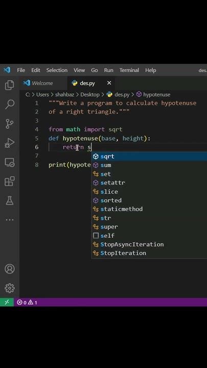 Python Tutorial Calculate The Hypotenuse Of A Right Angled Triangle Youtube