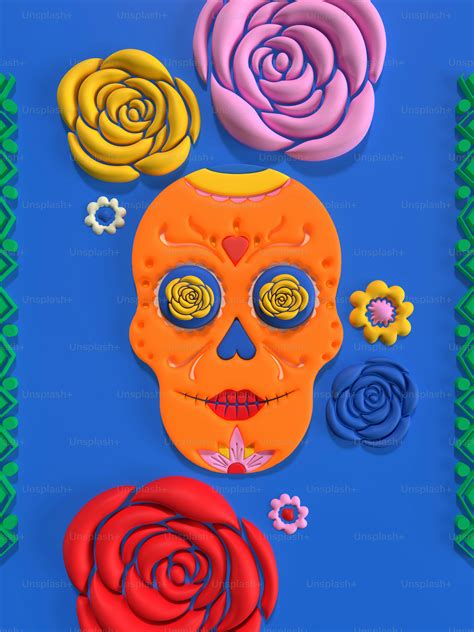 두개골과 꽃에서 잘라낸 종이 사진 Unsplash의 벽지 이미지