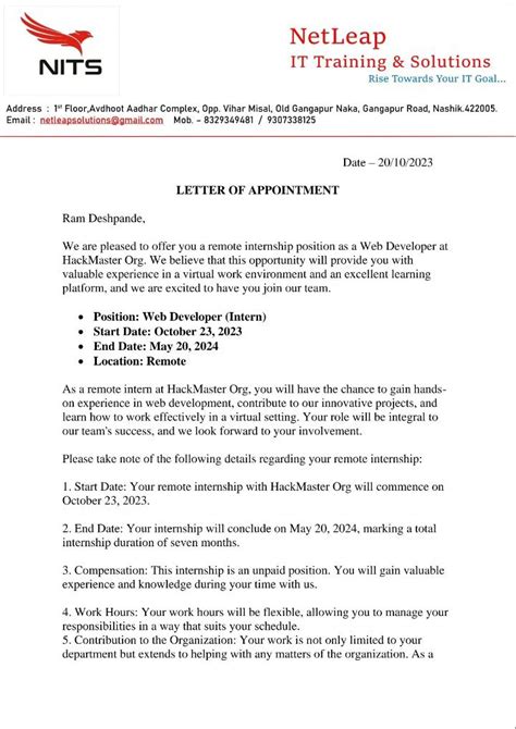 Ram Deshpande On Linkedin Webdevelopment Internship Netleapcompany