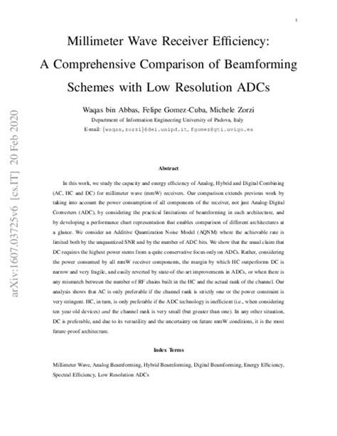 Pdf Millimeter Wave Receiver Efficiency A Comprehensive Comparison