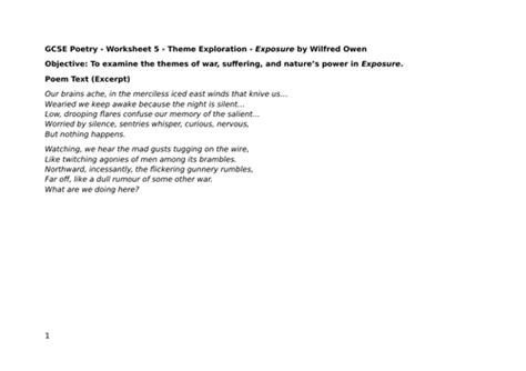 Gcse Poetry Exposure By Wilfred Owen Teaching Resources