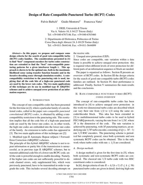 Pdf Design Of Rate Compatible Punctured Turbo Rcpt Codes