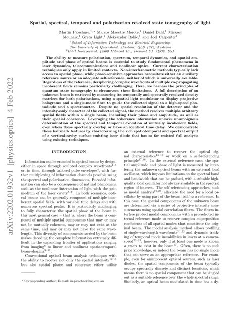 Pdf Spatial Spectral Temporal And Polarisation Resolved State Tomography Of Light