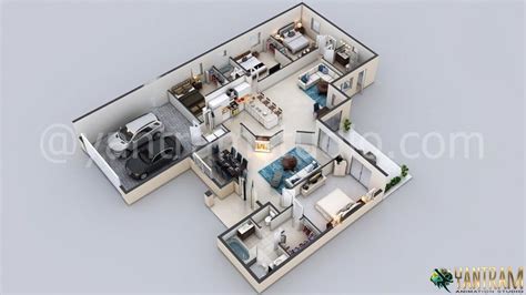 3d Floor Plan Rendering Of An Innovative House In California By Yantram 3d Architectural