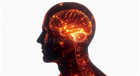 Human Head With Illuminated Brain Highlighting Neural Connections And Activity Stock