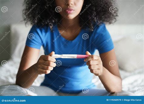 Sad Young Woman With Pregnancy Test At Home Stock Image Image Of Medical Frustrated 119260979