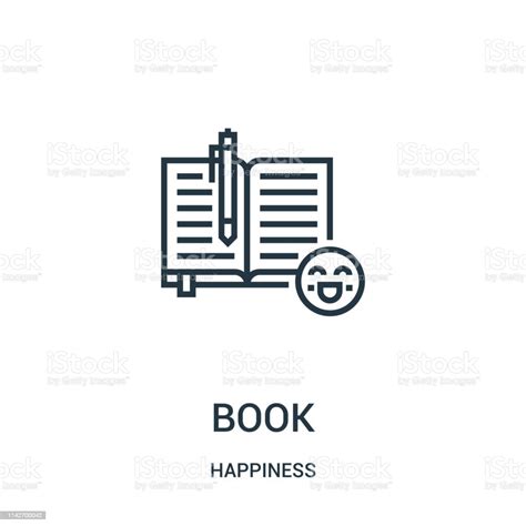 행복 컬렉션에서 책 아이콘 벡터입니다 얇은 선 책 개요 아이콘 벡터 일러스트 레이 션입니다 웹 및 모바일 앱 로고 인쇄 미디어에 사용할 선형 기호입니다 교과서에 대한 스톡