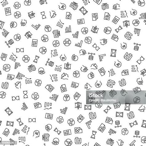 분석 벡터 원활한 패턴입니다 가는 선 아이콘이 있는 질감 배경입니다 흰색 바탕에 사업의 검은색 윤곽선 기호 웹 디자인 인쇄 가능한 제품 모바일 앱 등을 위한 원활한 벡터