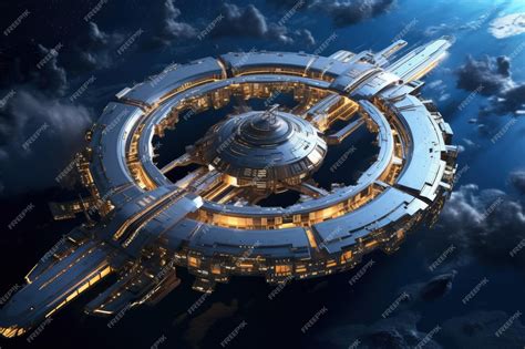 Premium Ai Image Futuristic Space Station In Orbit Generative Ai