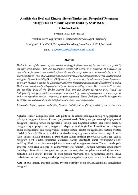 Pdf Analisis Dan Evaluasi Kinerja Sistem Tinder Dari Perspektif Pengguna Menggunakan Metode
