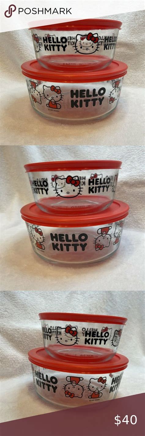 Hello Kitty Pyrex Red Bowl Set Of 2 With Lids Red Bowl Hello Kitty