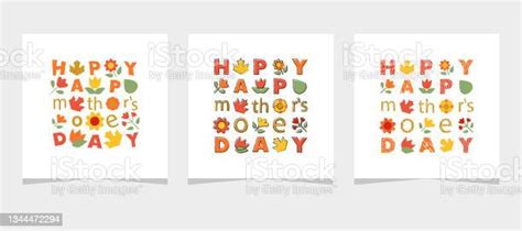 해피 어머니의 날 인사말 카드 꽃과 함께 해피 어머니의 날 문자 인사말 카드의 세트 배너 포스터 카드 엽서 및 인쇄용으로 사용할 수 있습니다 벡터 그림입니다 0명에 대한