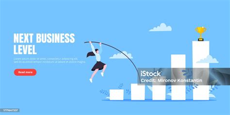 사업가 점프 폴 높이뛰기 그래프 막대 평면 스타일 디자인 벡터 일러스트 레이 션 Next Level English