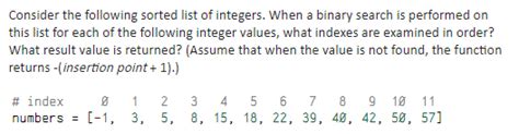 Solved Consider The Following Sorted List Of Integers When Chegg