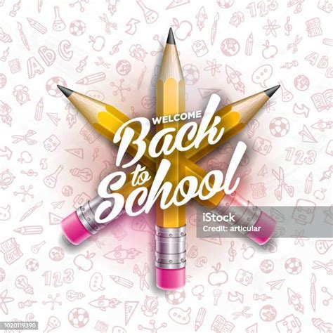 흑연 연필 및 화이트 보드 백그라운드에 인쇄 술 글자 학교 디자인 돌아가기 손으로 그린 벡터 학교 그림 인사말 카드 배너 전단지 초대장 브로셔 또는 홍보 포스터 한다면