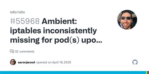 Ambient Iptables Inconsistently Missing For Pods Upon Node Reboot · Issue 55968 · Istio