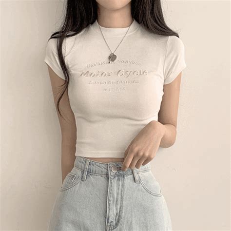 [여름반팔 크롭티] 모터 레터링 자수 크롭 텐셀 반팔티 3color 에이블리