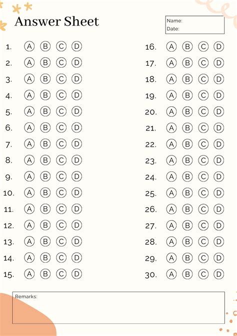 Free Printable Blank Answer Sheet Templates [1 10 1 20 1 30 1 40 1