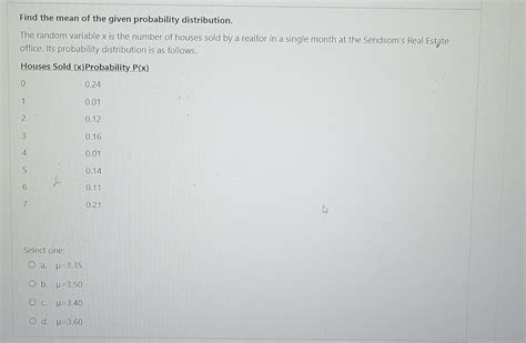 Solved Find The Mean Of The Given Probability Distribution Chegg Com