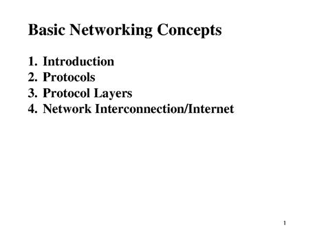 Network Basics Network Basics Basic Networking Concepts 1 Introduction 2 Protocols 3