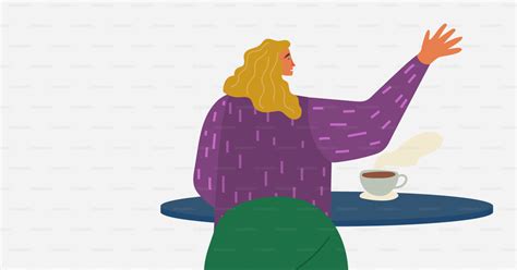 커피하우스에서 혼자 뜨거운 커피나 차를 마시는 여성 안락의자와 싱글 레그 테이블 표면에 음료가 담긴 컵 카페테리아에서 점심 식사를 즐길 수있는 장소 플랫에 카페에