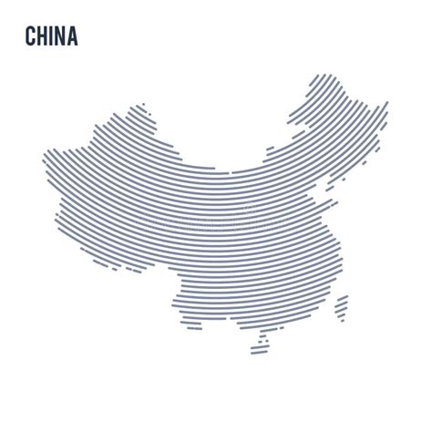 Vector Abstract Hatched Map Of China With Curve Lines Isolated On A White Background Stock