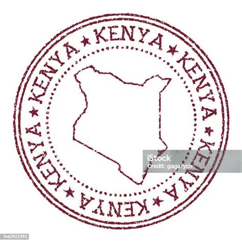 케냐 라운드 고무 스탬프 국가 지도 원형 텍스트와 별이 있는 빈티지 빨간색 여권 스탬프 벡터 삽화 공항에 대한 스톡 벡터 아트