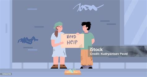 더러운 옷을 입은 노숙자 가난한 아이들은 거리에서 벡터 일러스트레이션을 구걸합니다 빈곤에 대한 스톡 벡터 아트 및 기타 이미지