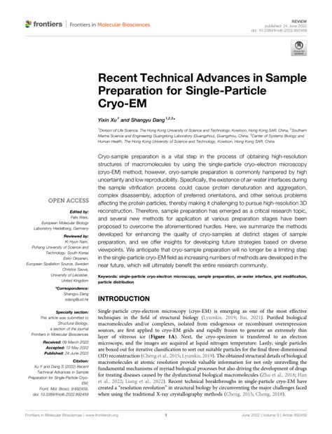 Pdf Recent Technical Advances In Sample Preparation For Single Particle Cryo Em