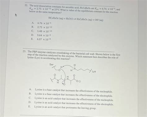 Solved The Acid Dissociation Constants For Ascorbic Acid
