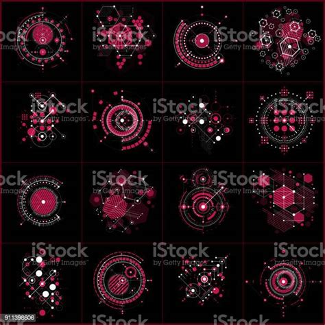 바우하우스 스타일에서 만든 벡터 추상적인 배경 설정 합니다 기하학적 배경입니다 공학 원과 넓어짐으로 만든 기술 배경 화면 템플릿