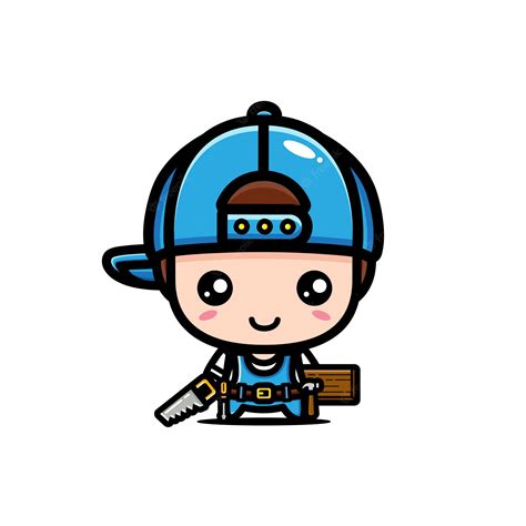 귀여운 목수 캐릭터 일러스트 프리미엄 벡터