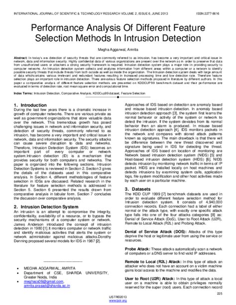 Pdf Performance Analysis Of Different Feature Selection Methods In Intrusion Detection