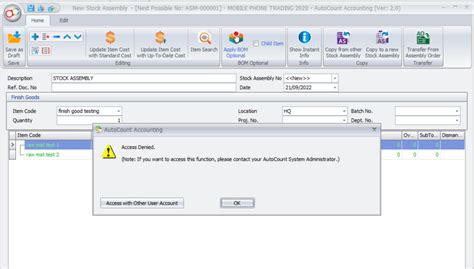 Accounting 20 Stock Access Denied When Add New Batch Number In Stock Assembly Autocount