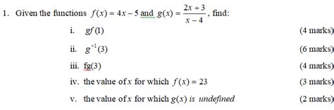 solved given the functions f x 4x−5 and g x x−42x 3 find