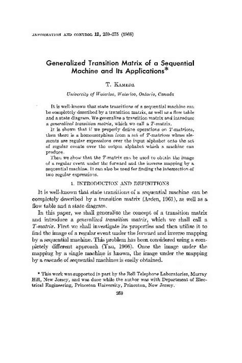 Pdf Generalized Transition Matrix Of A Sequential Machine And Its
