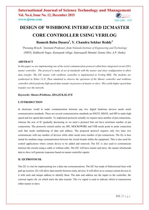design of wishbone interfaced i2cmaster core controller using verilog ramesh babu dasara1 y
