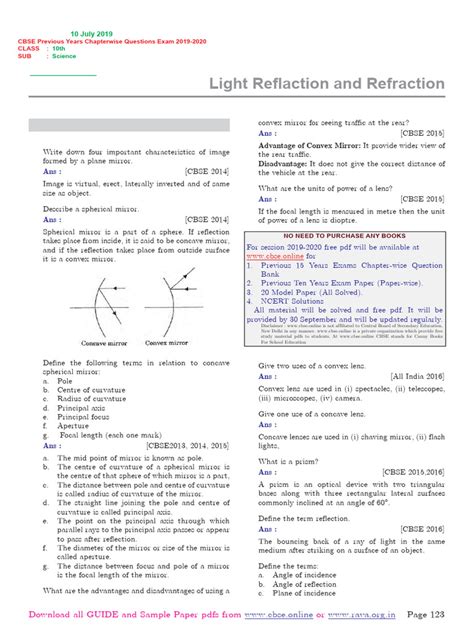 Physics Numericals Pdf Mirror Refraction