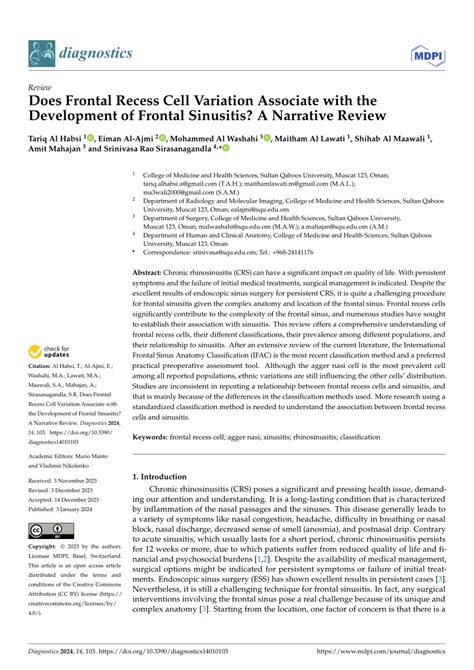 Pdf Does Frontal Recess Cell Variation Associate With The Development Of Frontal Sinusitis A