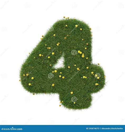 Grass Numbers 1 2 3 4 Green Numbers One Two Three Four Isolated On