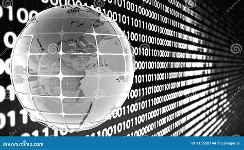 background of binary code with the rotation of the glass of the globe