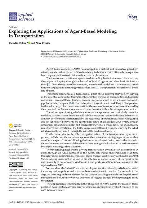 pdf exploring the applications of agent based modeling in transportation