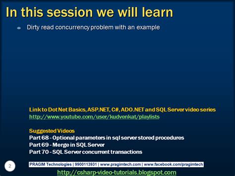 Sql Server Net And C Video Tutorial Sql Server Dirty Read Example