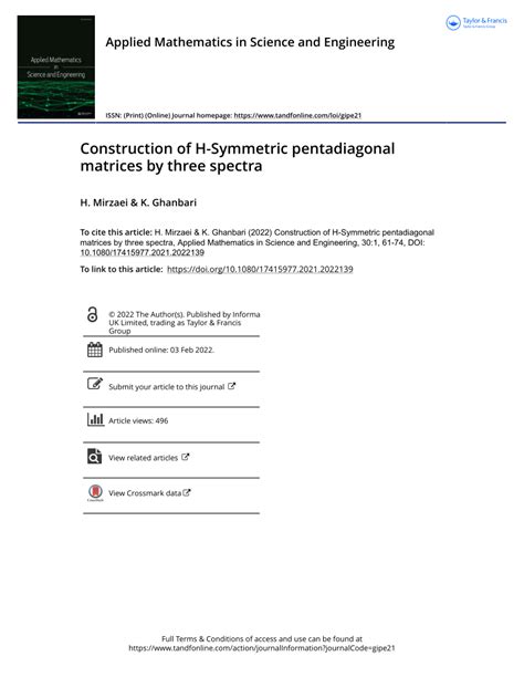 Pdf Construction Of H Symmetric Pentadiagonal Matrices By Three Spectra