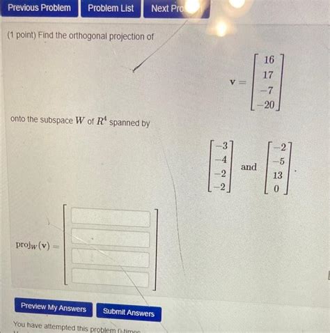 Solved Point Find The Orthogonal Projection Of Chegg