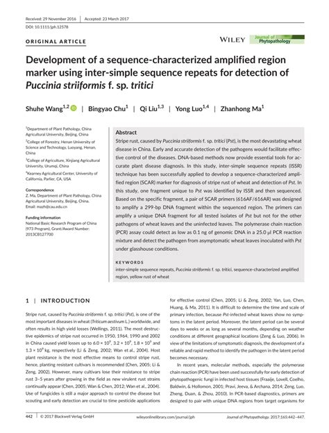 Pdf Development Of A Sequence‐characterized Amplified Region Marker Using Inter‐simple