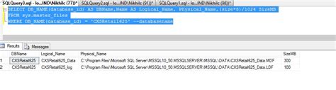 Check The Sql Server Database Size With Mdf And Ldf File Sqlserver