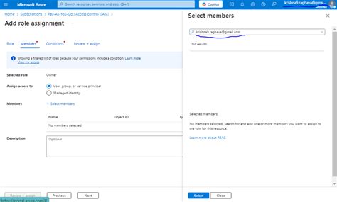 Azure Iam Add Role Assignment Add Members Is Not Able To Find With My Azure Subscription Email