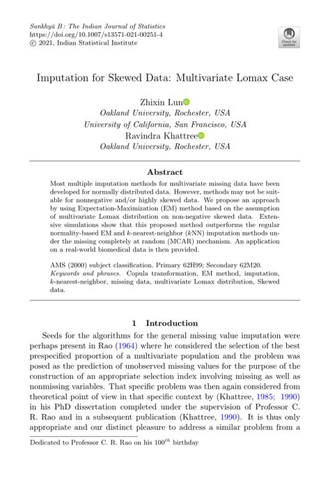 Pdf Imputation For Skewed Data Multivariate Lomax Case