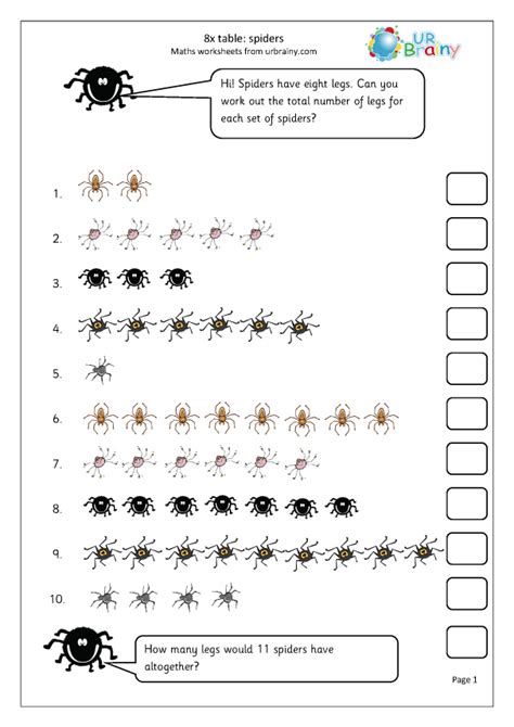 8x Table Spiders Multiplication Maths Worksheets For Year 3